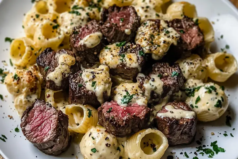 Garlic Butter Steak Bites & Creamy Parmesan Shells